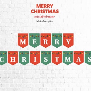 Merry Christmas Banner, Printable Holiday Garland (PDF) - Etsy