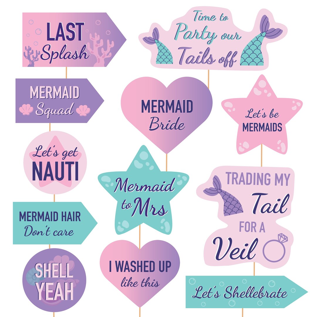 Mermaid Bachelorette Photo Booth Props: Aqua Bridal Shower (PDF) - Etsy