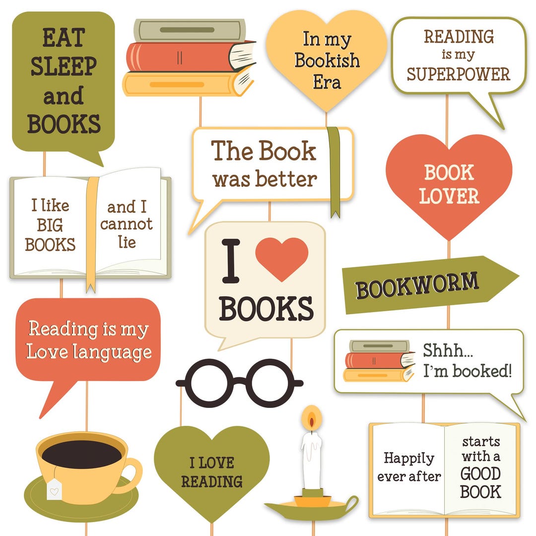Book Lover Day Photo Booth Props: Reading Party Decor (PDF) - Etsy