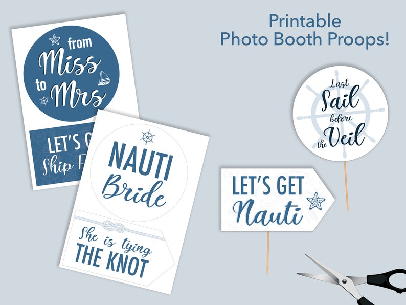 Nautical Bachelorette Photo Booth Props Printable Nauti Bridal Shower ...