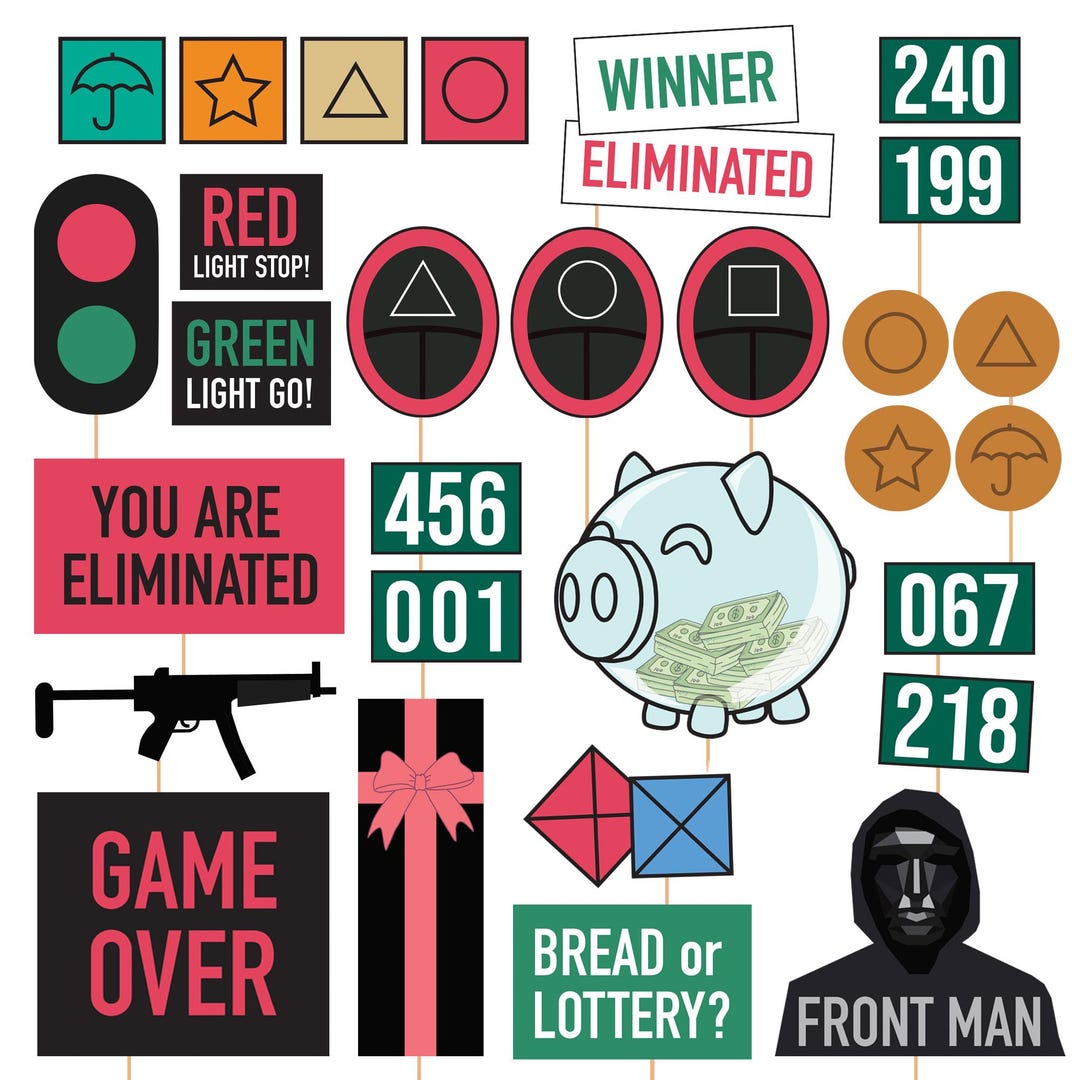 Red Light Green Light Party Photo Booth Props Squid Party Printable ...