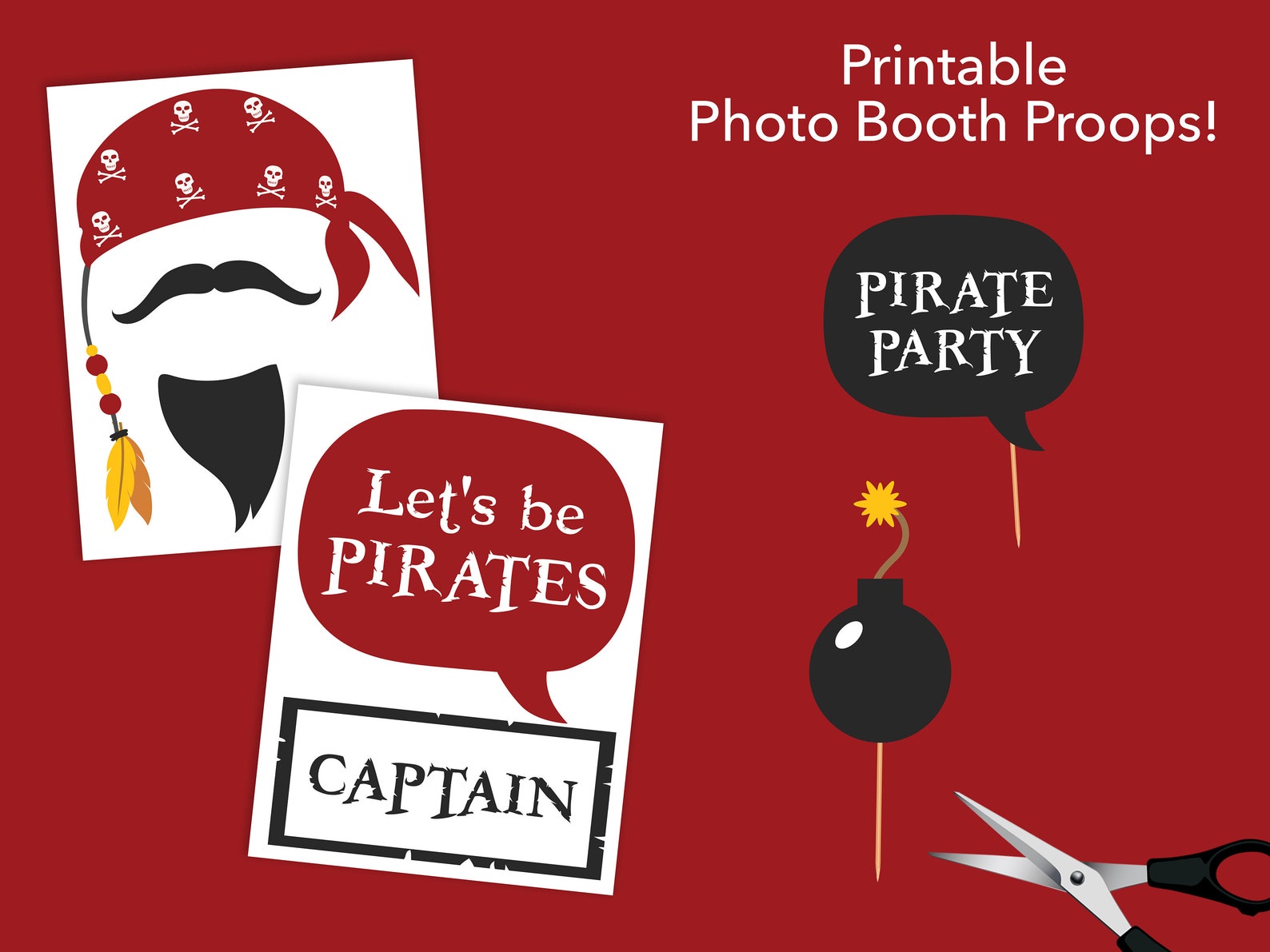 Pirate Party Photo Booth Props: Caribbean Decorations (digital Download ...