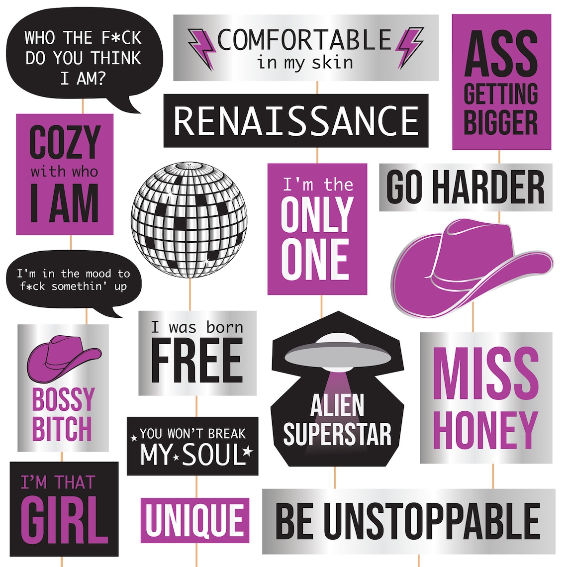 Beyonce Photo Booth Props Printable Renaissance World Tour Party ...