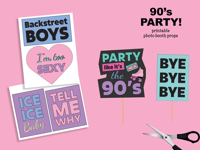 90s Party Photo Booth Props: Retro Birthday Decorations (PDF) - Etsy
