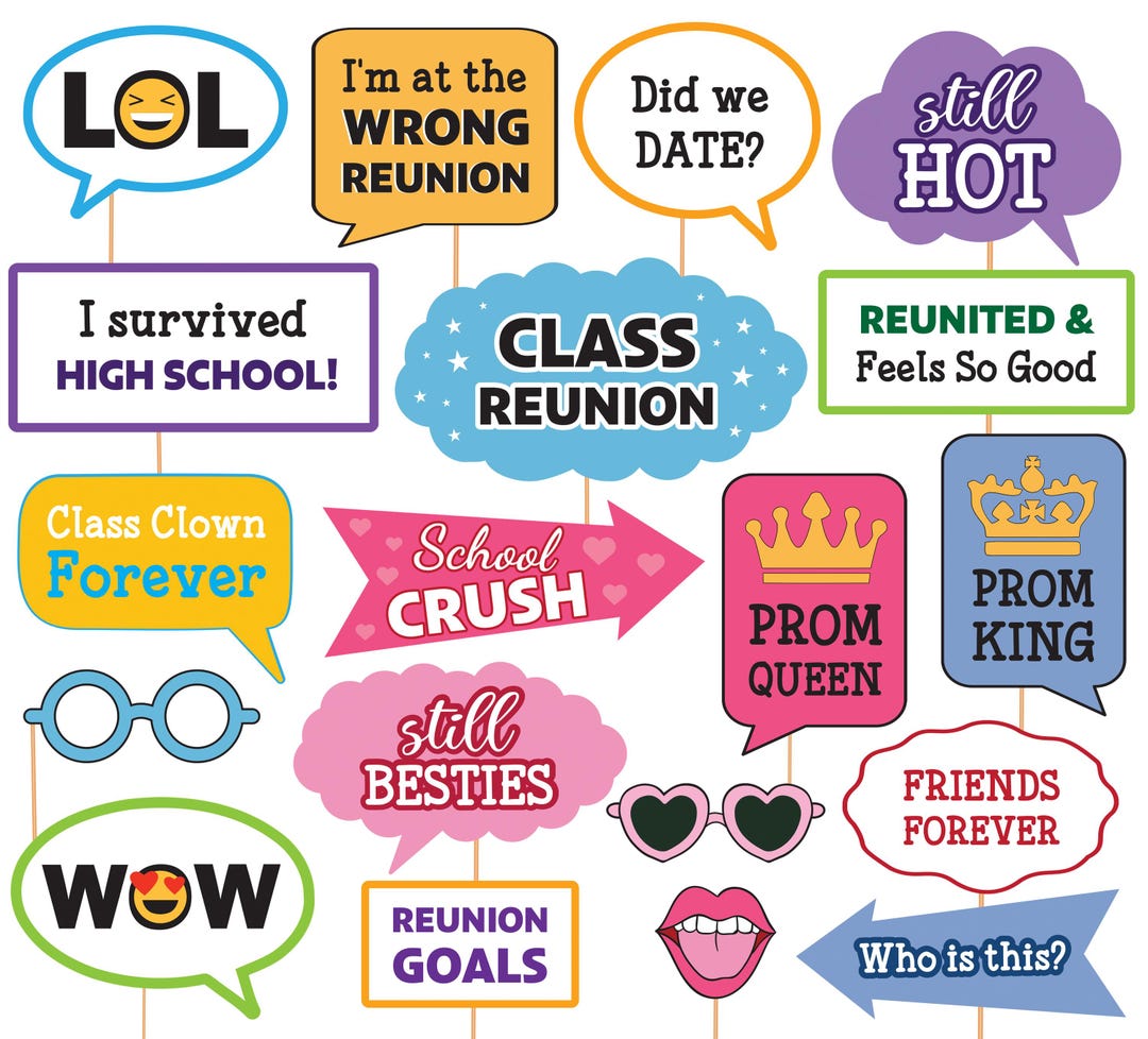 Class Reunion Photo Booth Props: Nostalgic Party Decorations (PDF ...