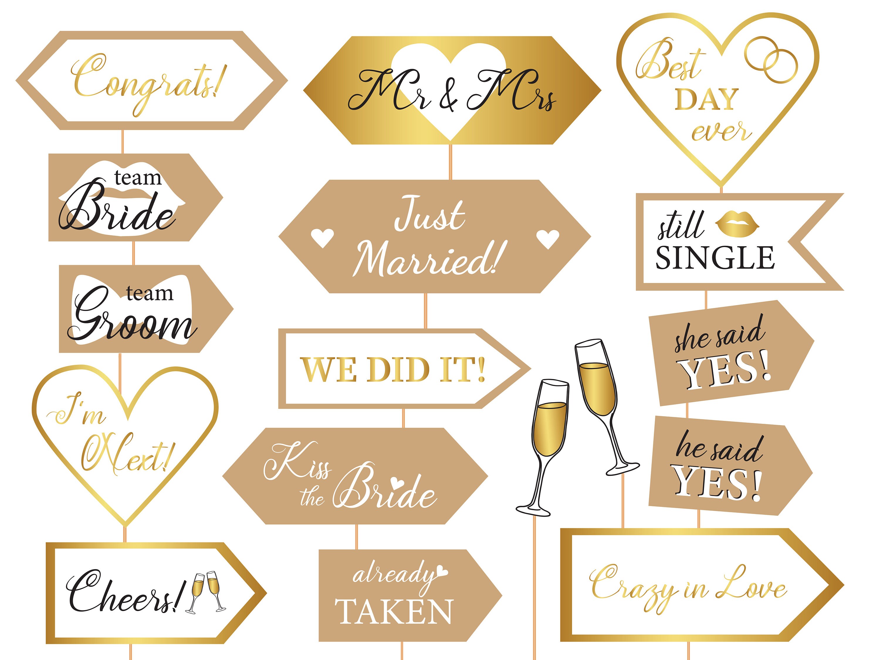 Wedding Photo Booth Props Printable Wedding Props Gold Wedding Party ...