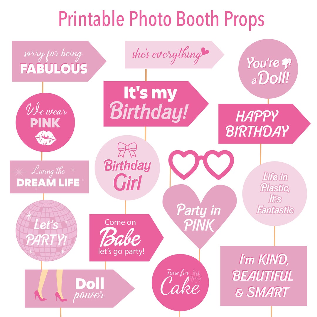Doll Birthday Party Photo Booth Props Birthday Girl Pink Doll Party ...