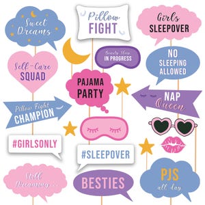 Sleepover Party Photo Booth Props, Pajama Party Decor Printable, Girls ...
