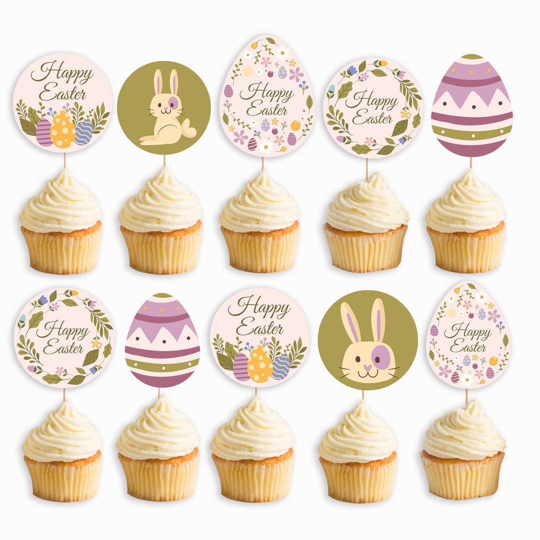 Easter Cupcake Toppers Printable Happy Easter Decorations, Instant ...