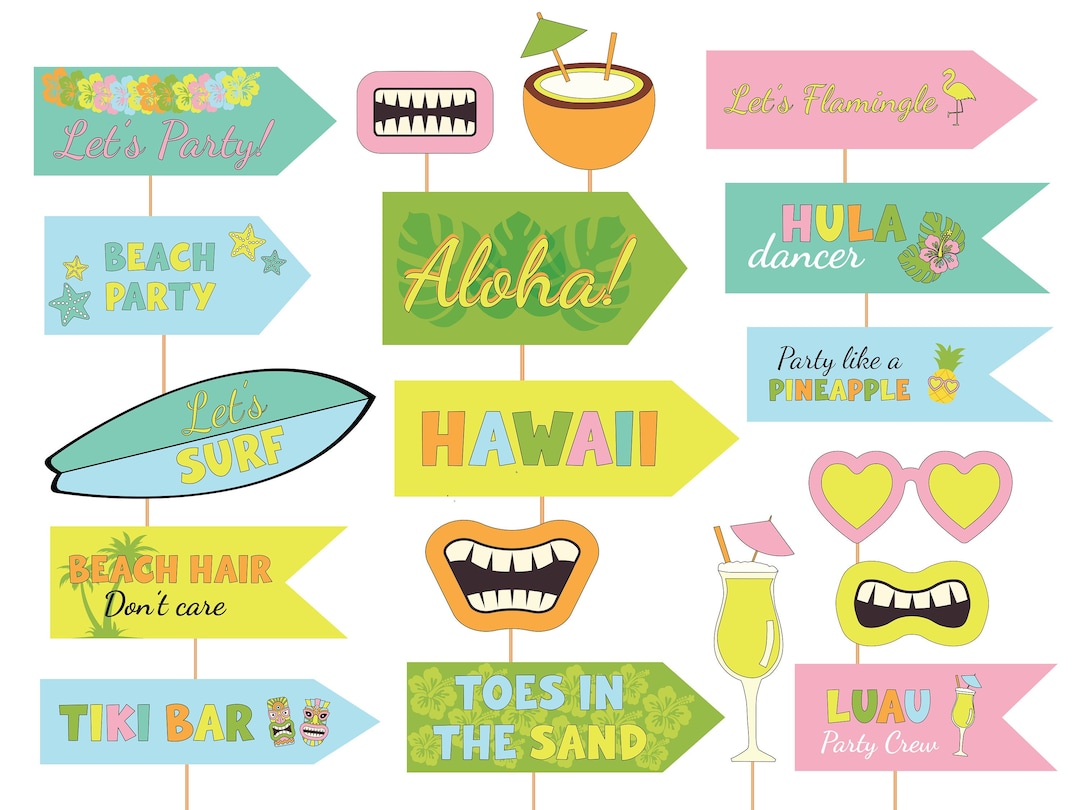 Luau Photo Booth Props: Tropical Hawaiian Party (PDF) - Etsy