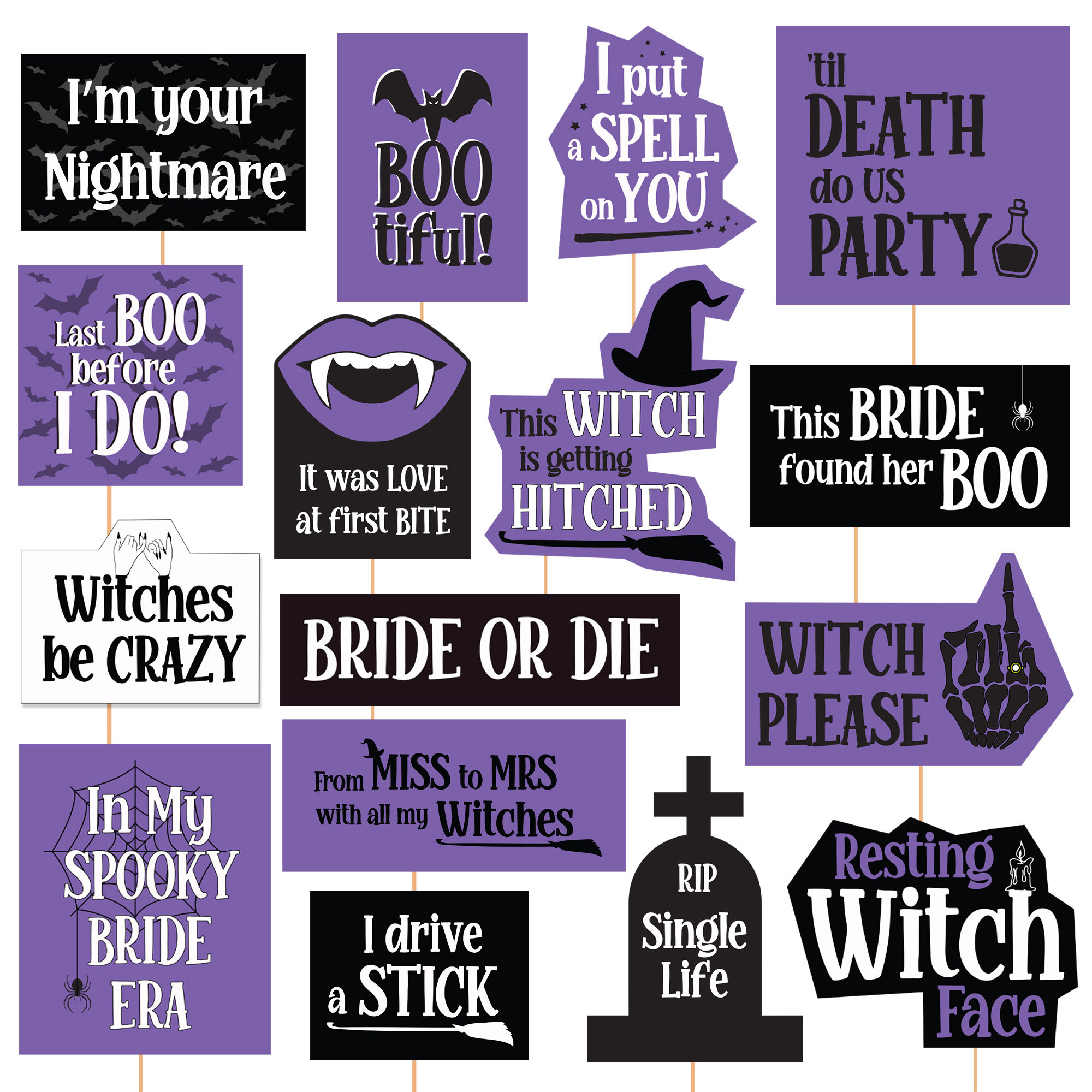 Spooky Bachelorette Party Photo Booth Props Spooky Bride Era Horror ...
