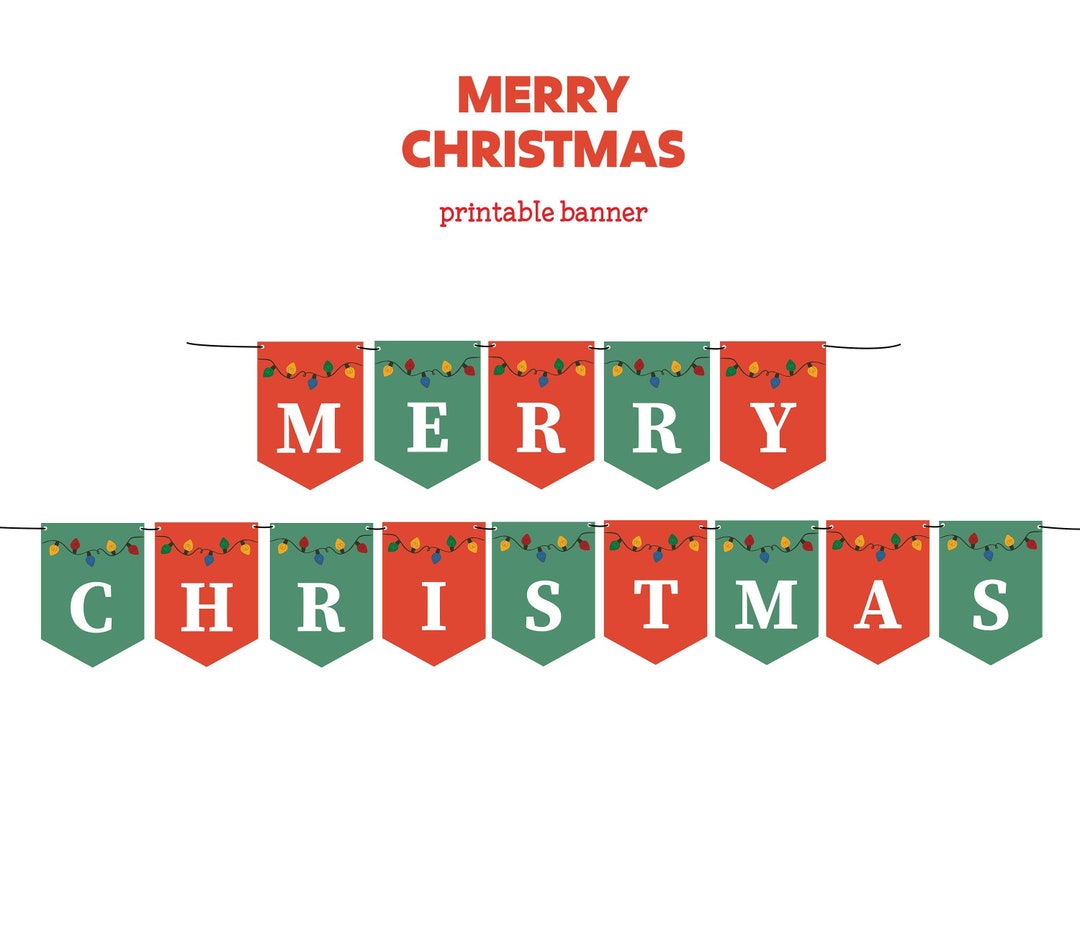 Merry Christmas Banner, Printable Holiday Garland (PDF) - Etsy