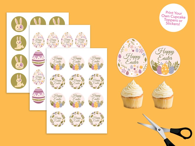 Easter Cupcake Toppers Printable Happy Easter Decorations Instant ...