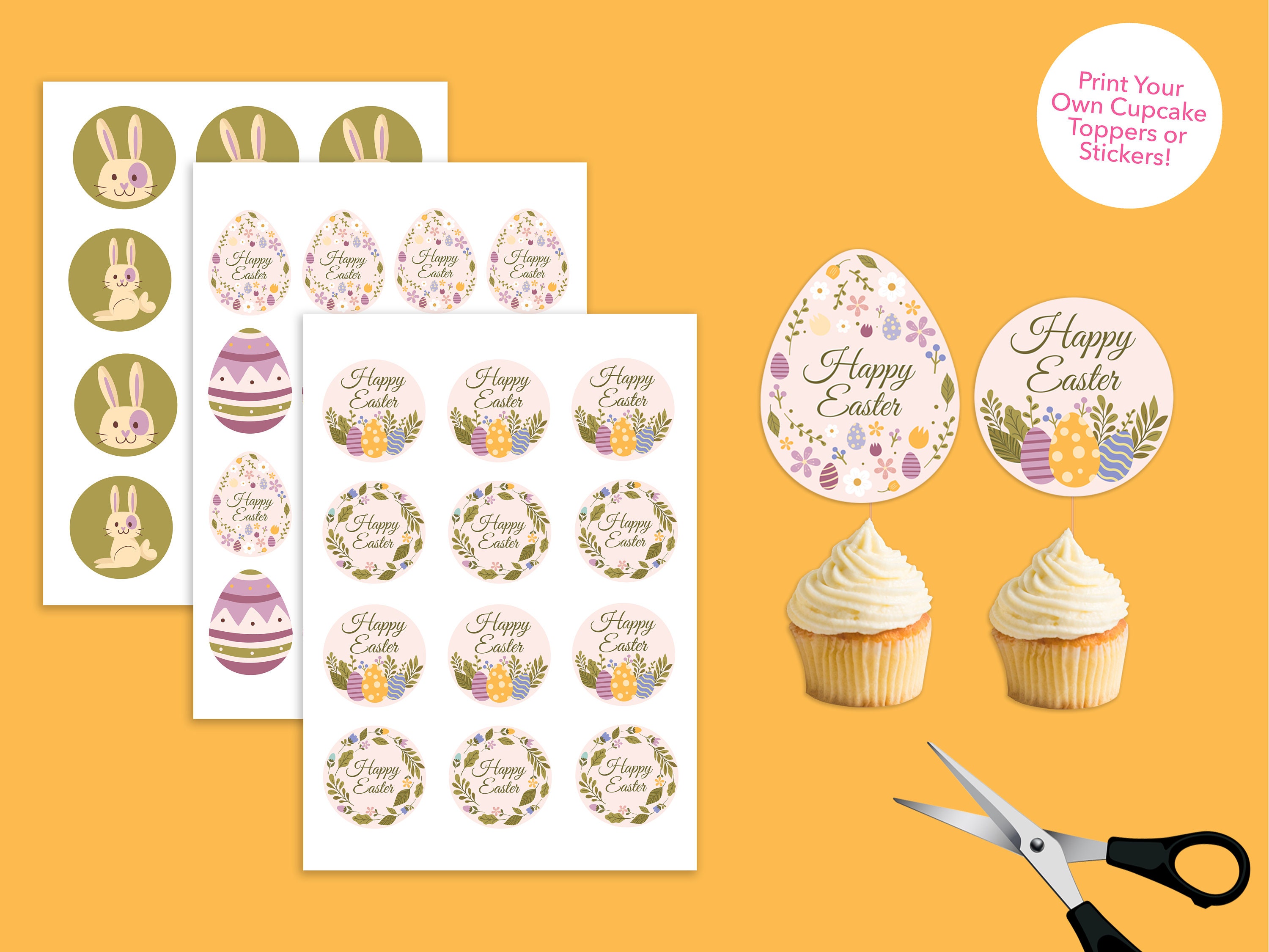 Easter Cupcake Toppers Printable Happy Easter Decorations Instant ...