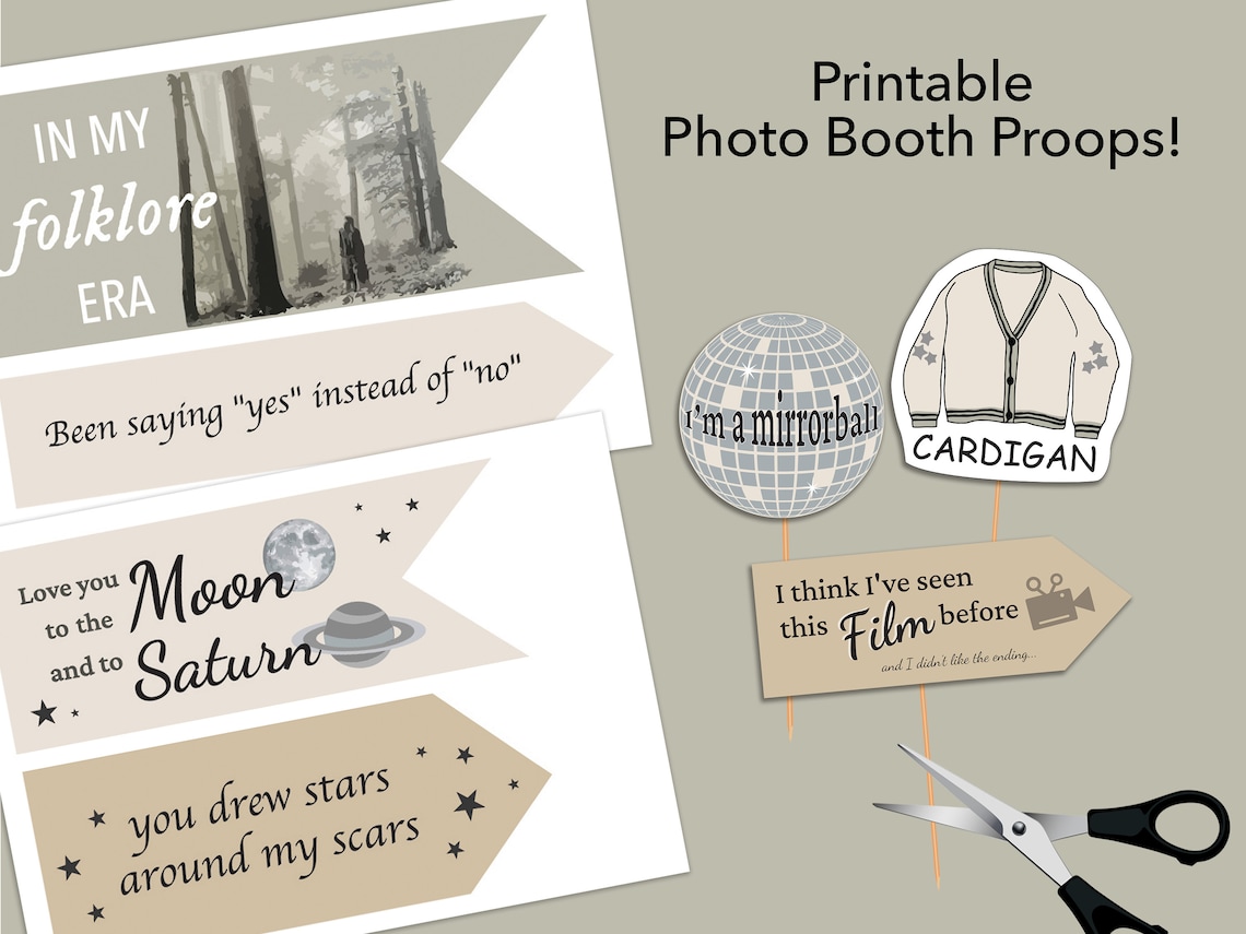 Printable Taylor Swift Folklore Photo Booth Props Taylor Swift Party ...