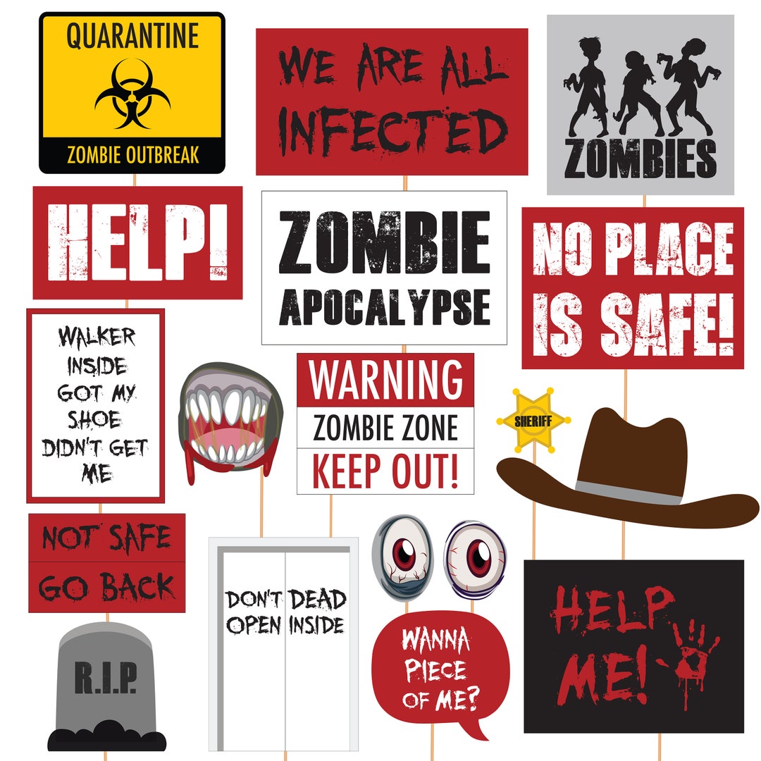 Zombie Party Photo Booth Props Walking Dead Props Zombie Zone No Place ...