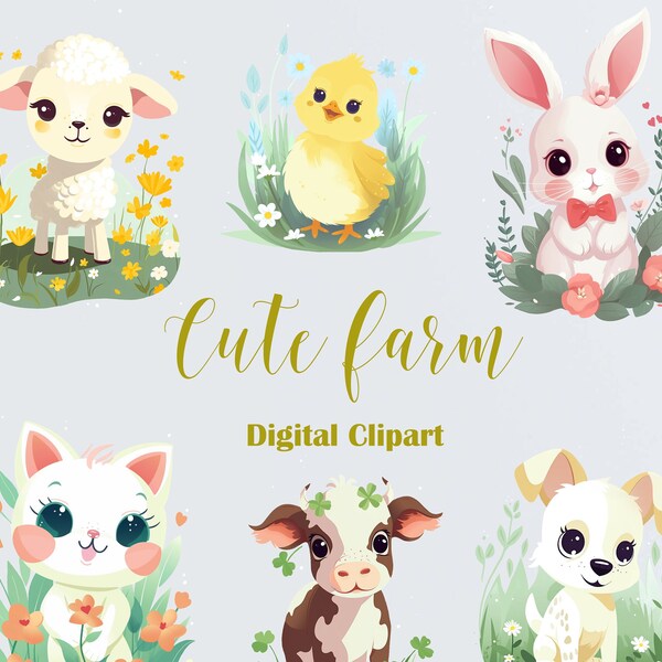 Cute Farm Clipart, Farm Animals Digital Clipart, PNG, Farm Baby Clipart ...