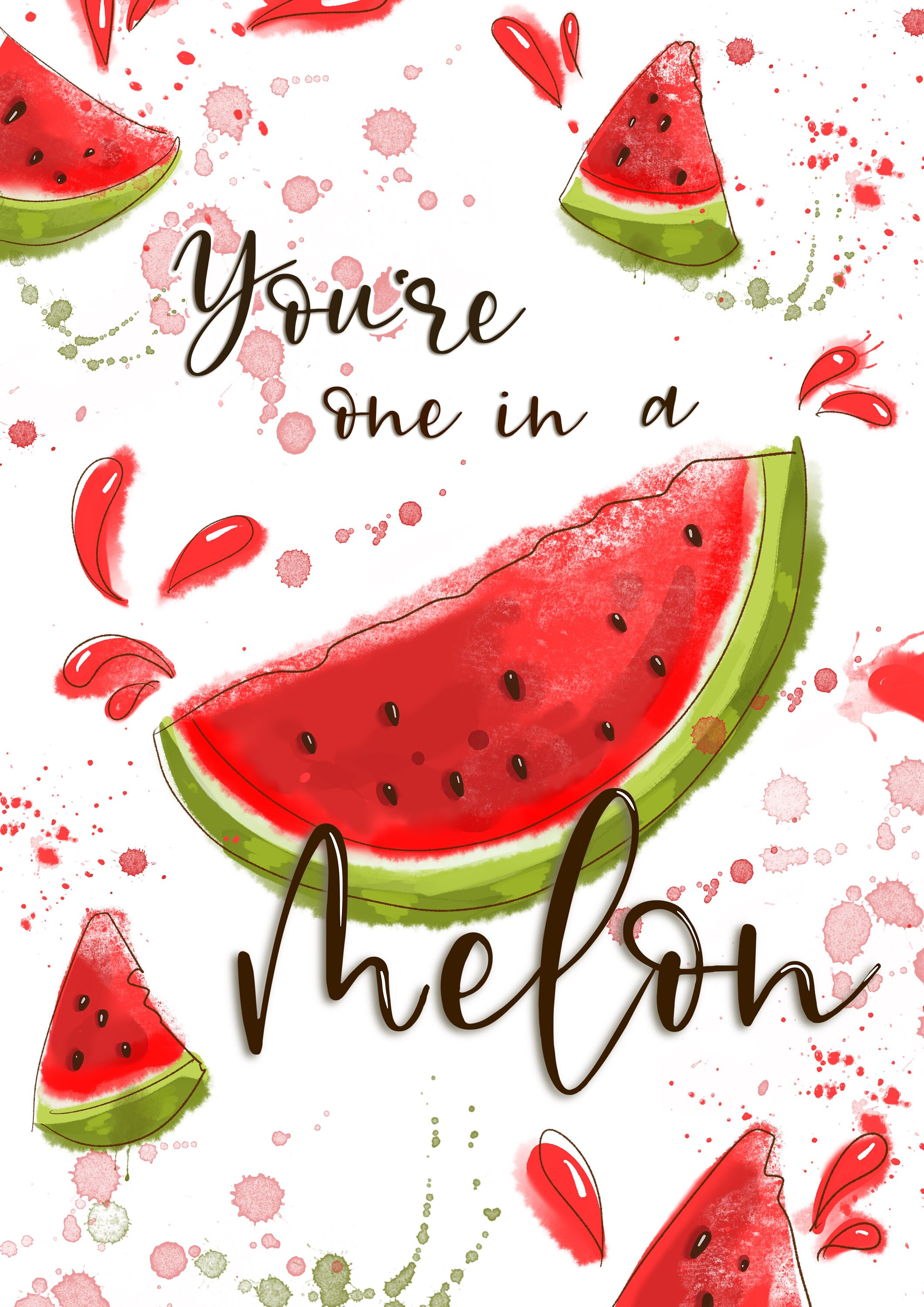 Instant Download Digital Greeting Card With Colorful Watermelons and ...