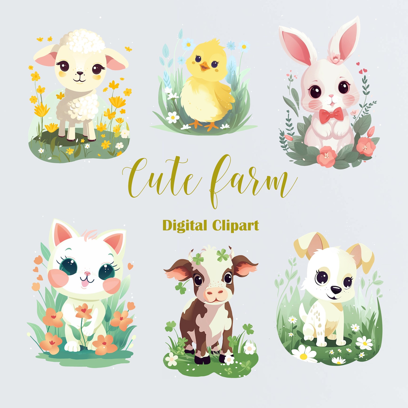 Cute Farm Clipart, Farm Animals Digital Clipart, PNG, Farm Baby Clipart ...