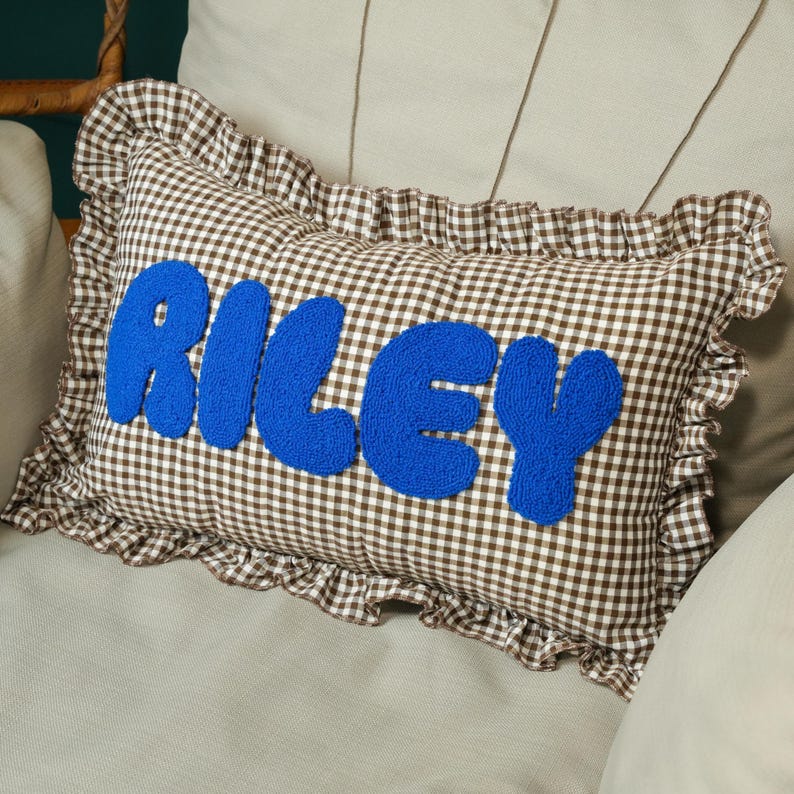 Personalized Punch Needle Baby Name Striped Ruffled Pillow: Nursery ...