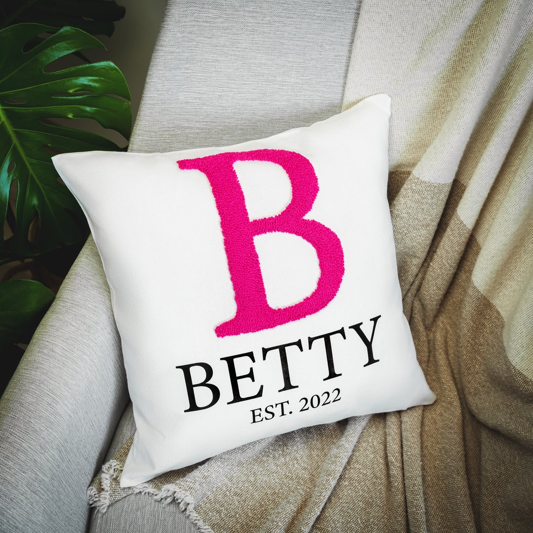 Custom Punch Needle Baby Name Pillow, Monogram Nursery Decor - Etsy