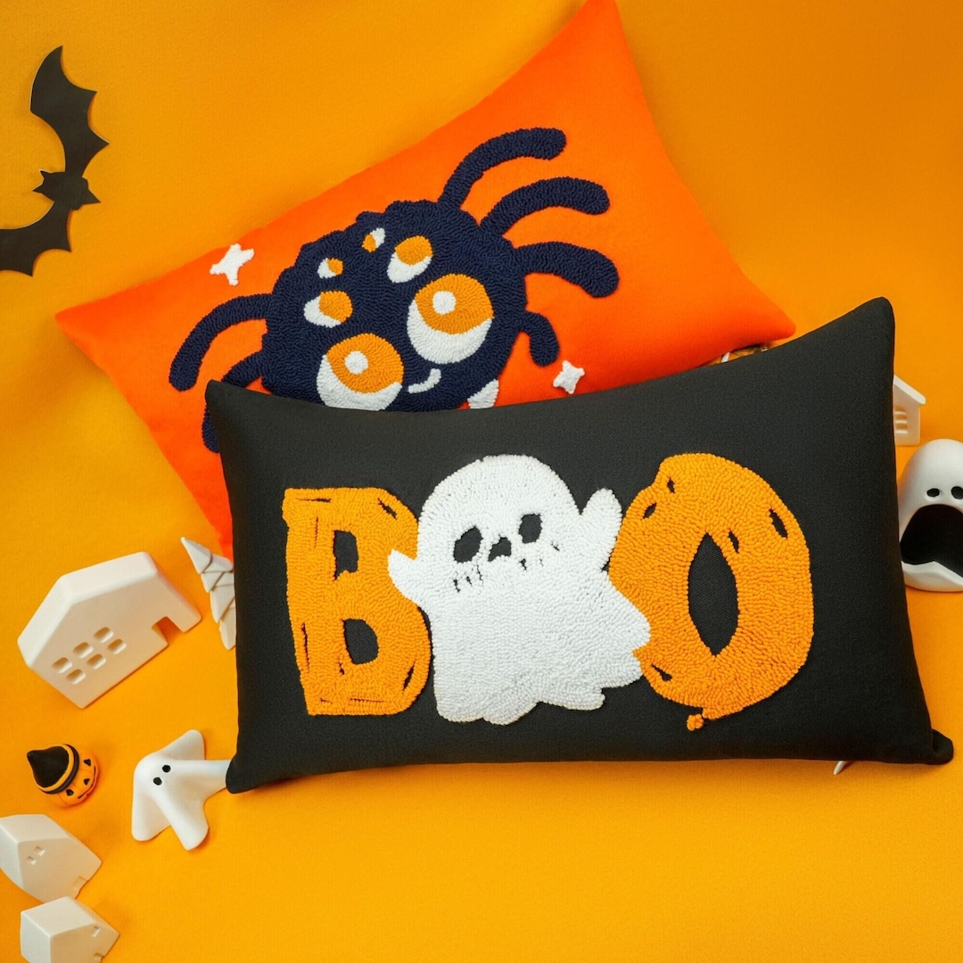 Halloween Decoration BOO Personalize Punch Needle Pillow, Embroidery ...