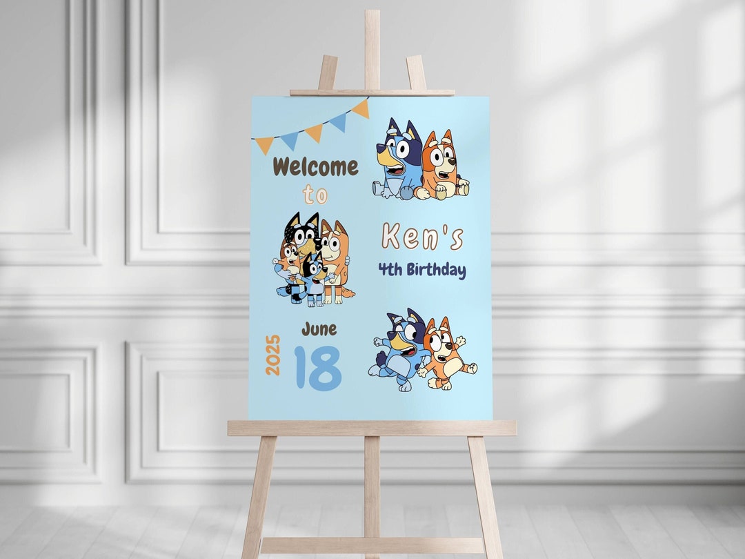 Bluey Birthday Welcome Sign Bluey Party Welcome Board Bluey - Etsy