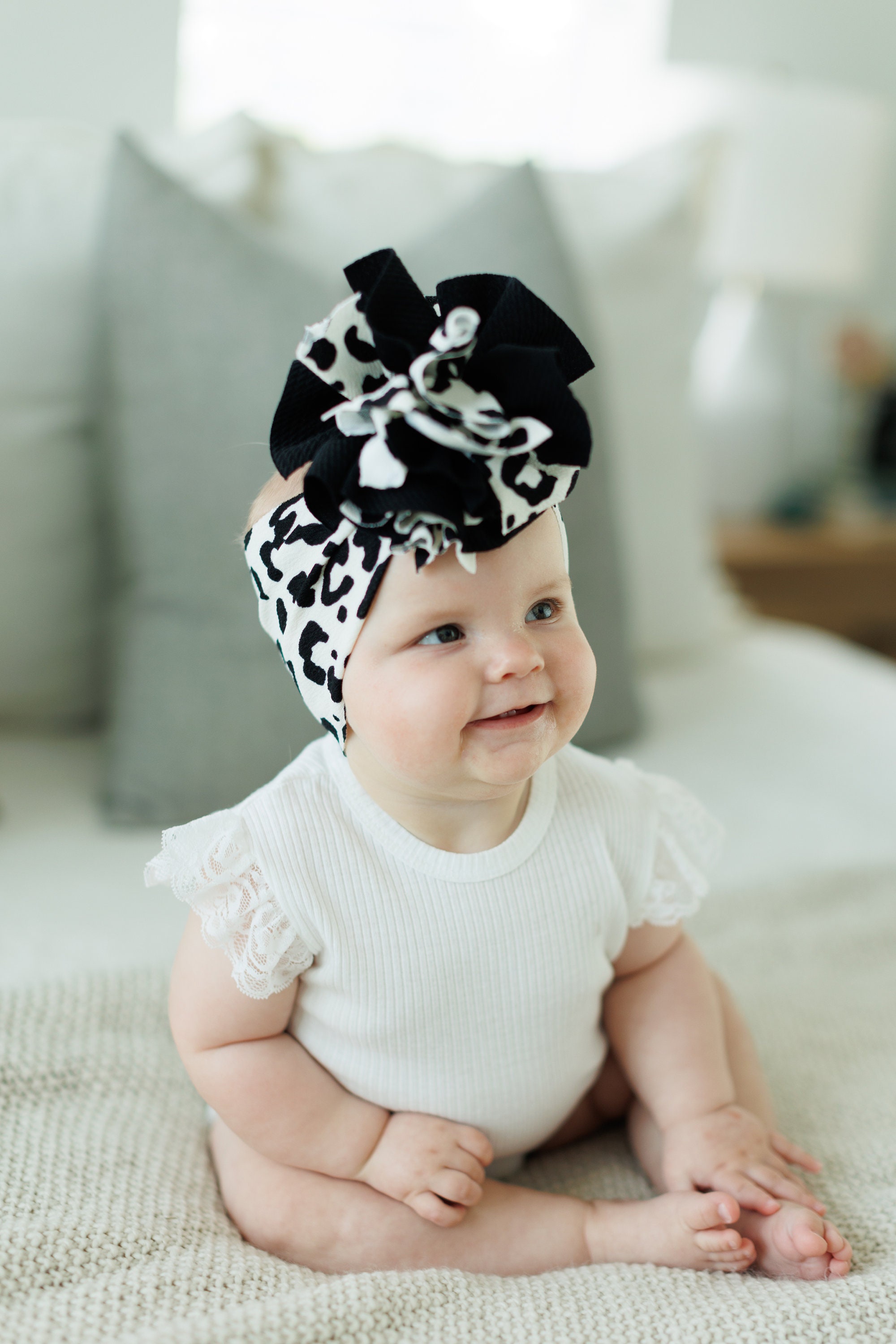 COW PRINT Messy Head Wrap, Western Hair Bow, XL Huge Baby Head Wrap ...