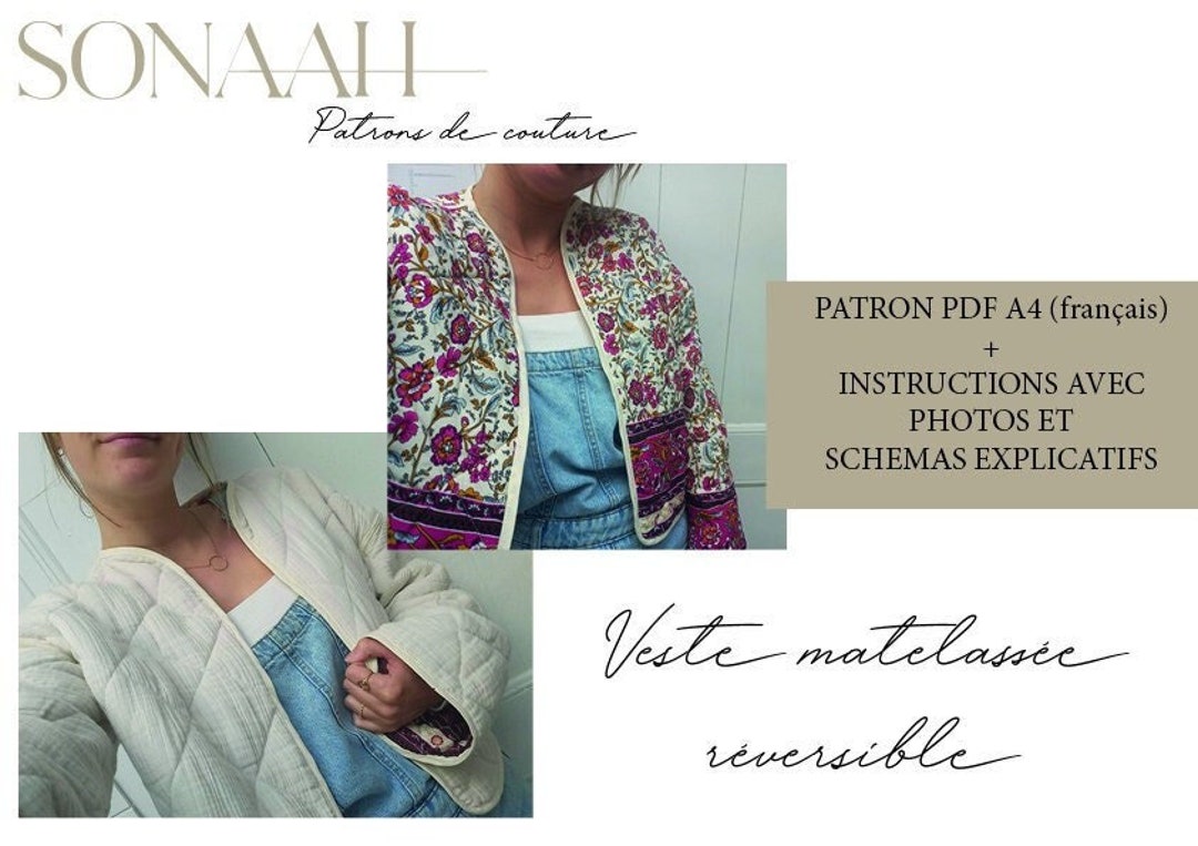 A4 PDF Pattern - REVERSIBLE QUILTED JACKET (one Size, Instructions in ...