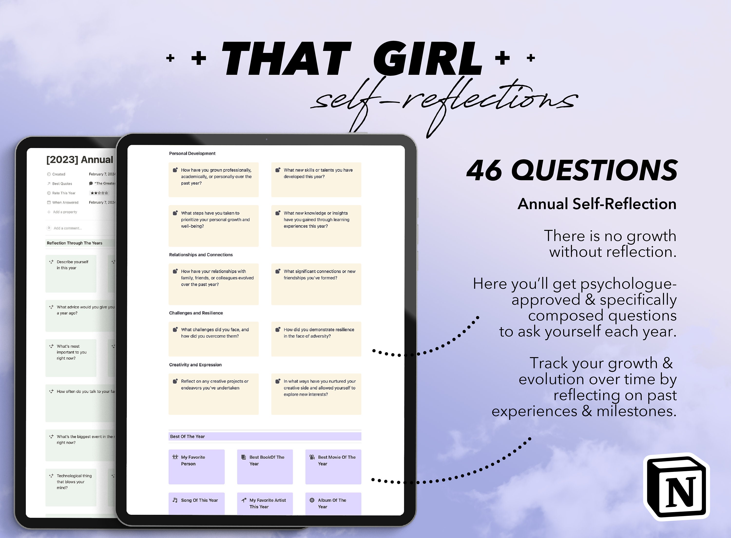 That Girl Notion Template Pink Aesthetics Self-reflection Diary Notion ...