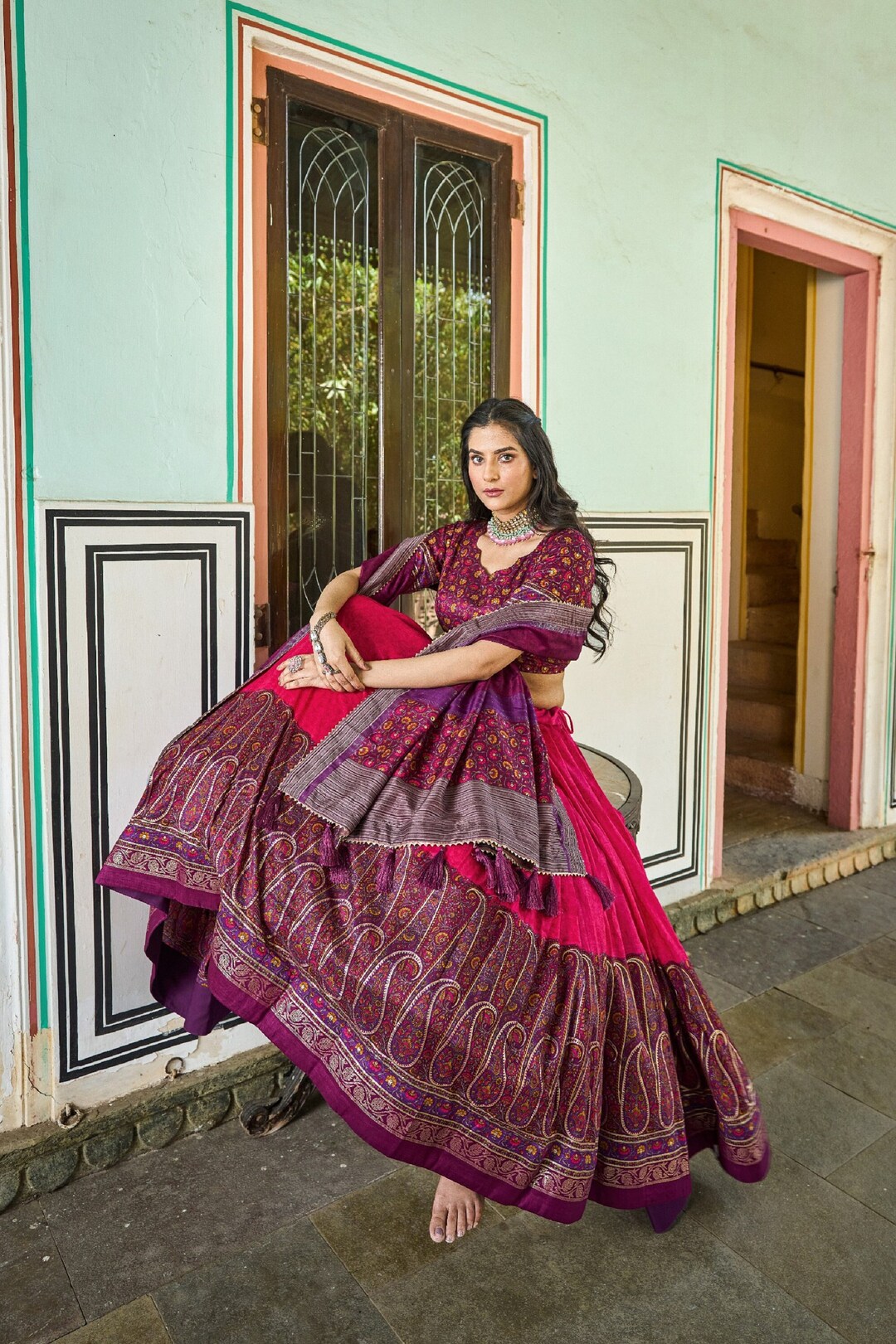 Tusser Silk Kashmiri Printed Women's Lehenga Choli, Wedding Lehenga ...