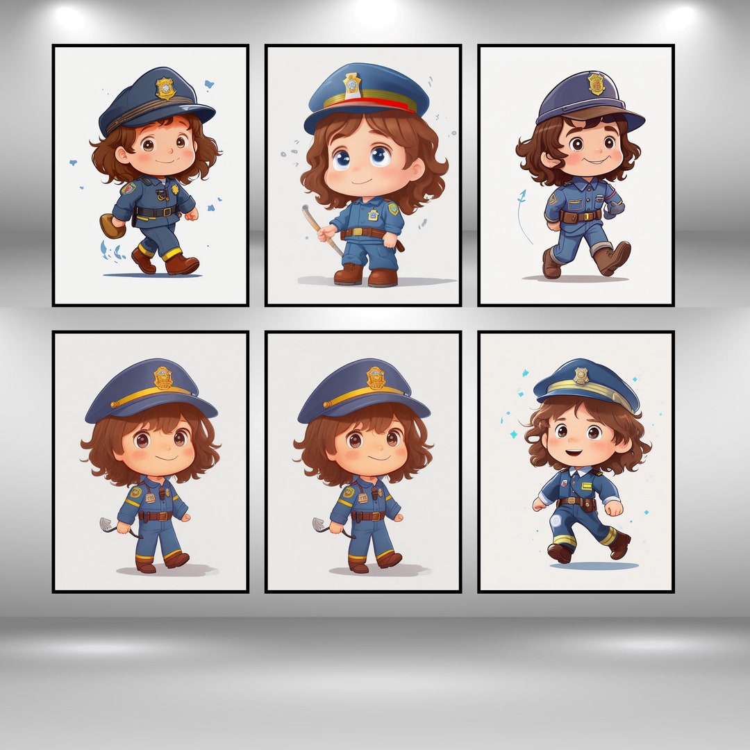 Child Police Officer in Cartoon Stylewall Artstickert-shirt - Etsy