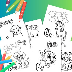 DIY Kids Crafts Animal Coloring Page Alphabet and Animal - Etsy