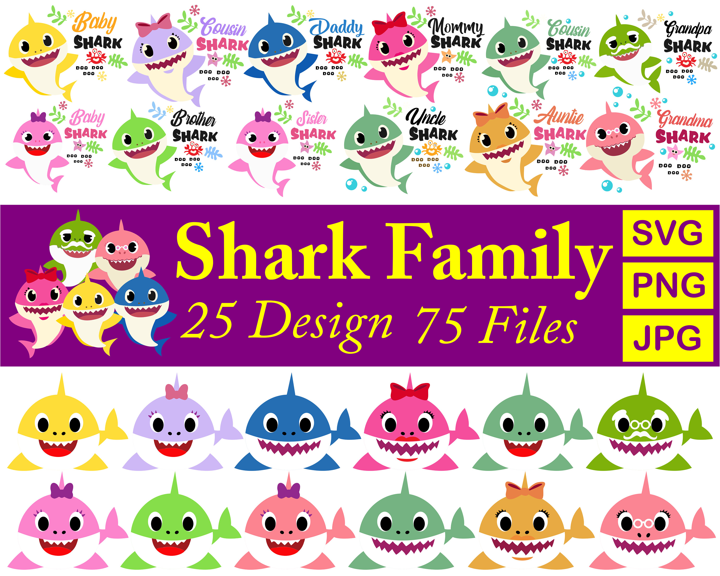 Shark Family Svg Bundle Shark Svg Baby Birthday Family - Etsy España