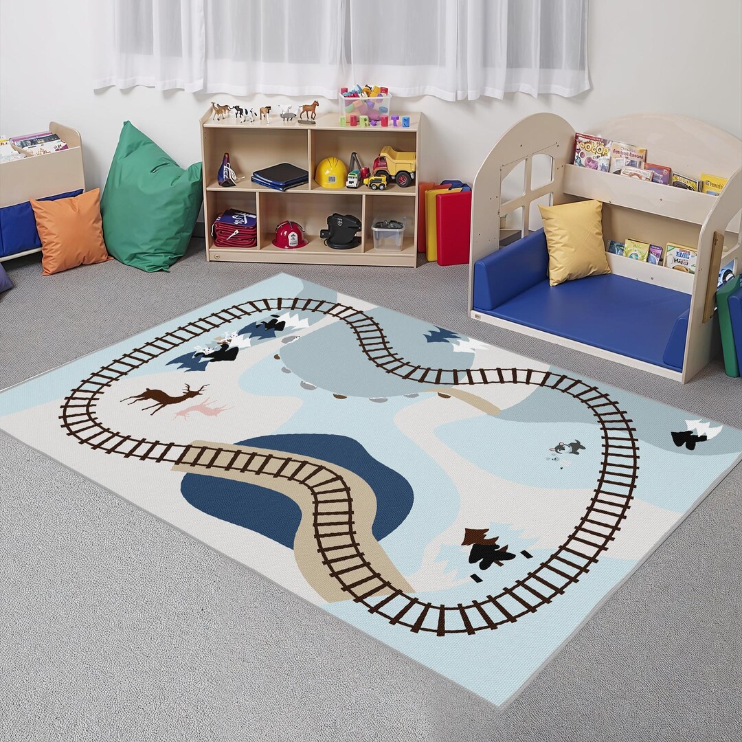 Strain Track Adventure Rug for Kids, Non-slip Faux Leather, Machine ...