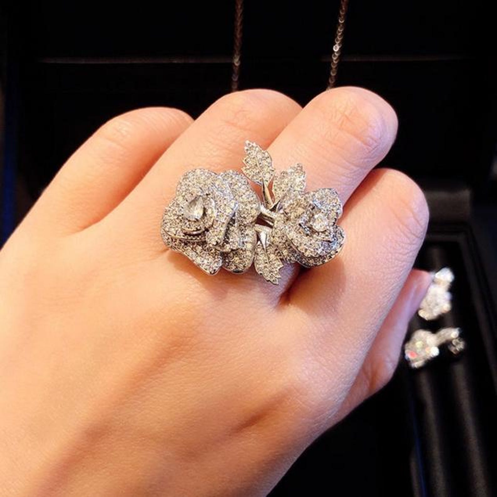 Luxury Flower Rose Blooming Ring, White Moissanite Round Cut, Solid 14K ...