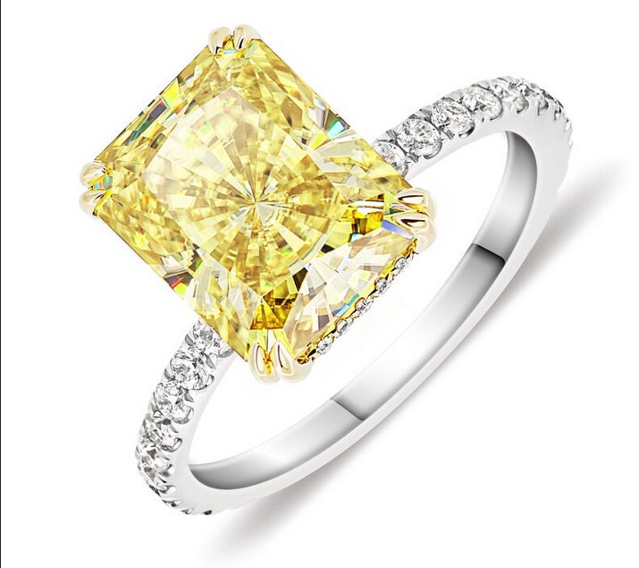 Canary Yellow Radiant Cut Lab Created Diamond Engagement Ring Solitaire ...