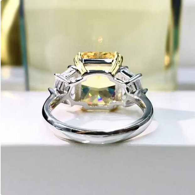 6 Carat Canary Yellow Radiant Cut Lab Diamond Ring - 14K White Gold ...