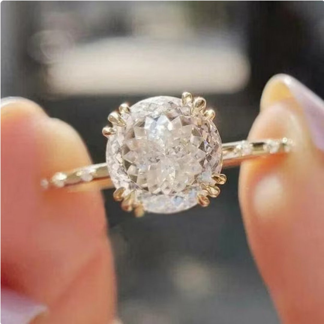 2 Carat Portuguese Cut White Antique Moissanite Engagement Ring Solid 14K Rose Gold, Wedding ...