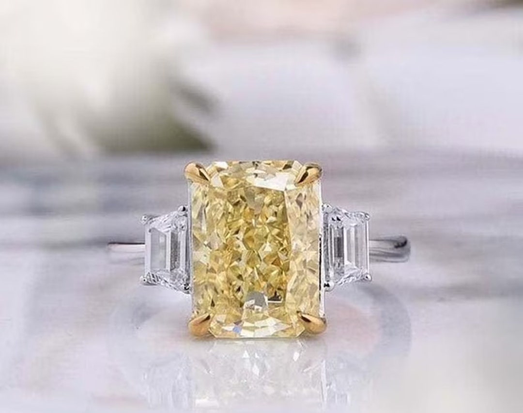Canary Yellow Radiant Cut Lab Diamond Engagement Ring, 14K White Gold ...