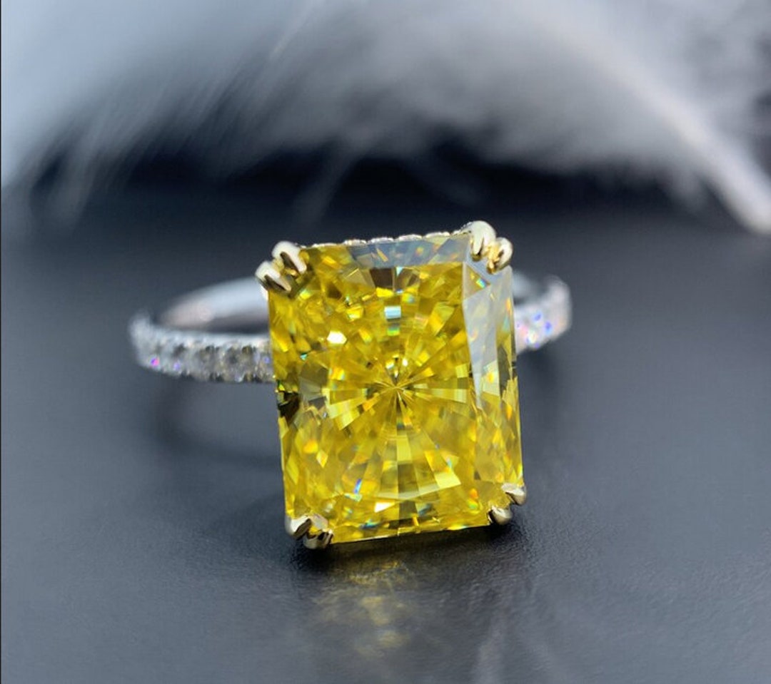 Canary Yellow Radiant Cut Lab Created Diamond Engagement Ring Solitaire ...