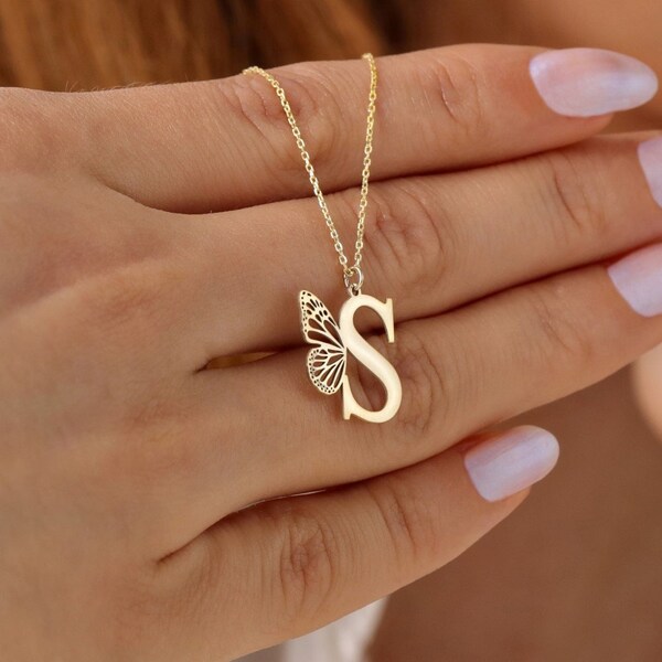 Butterfly Initial Necklace - Etsy