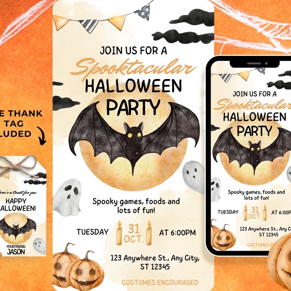 Cute Editable Halloween Invitation Halloween Costume Party Canva ...