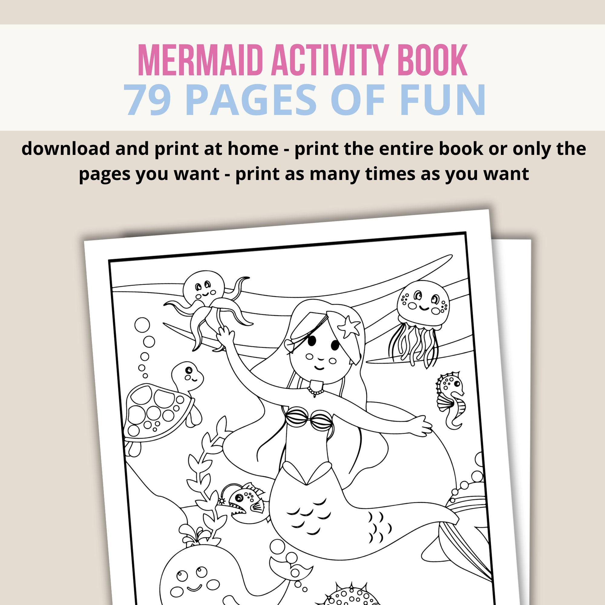 PRINTABLE DIGITAL FILE Mermaid Activity Book, Colouring Book, Children ...