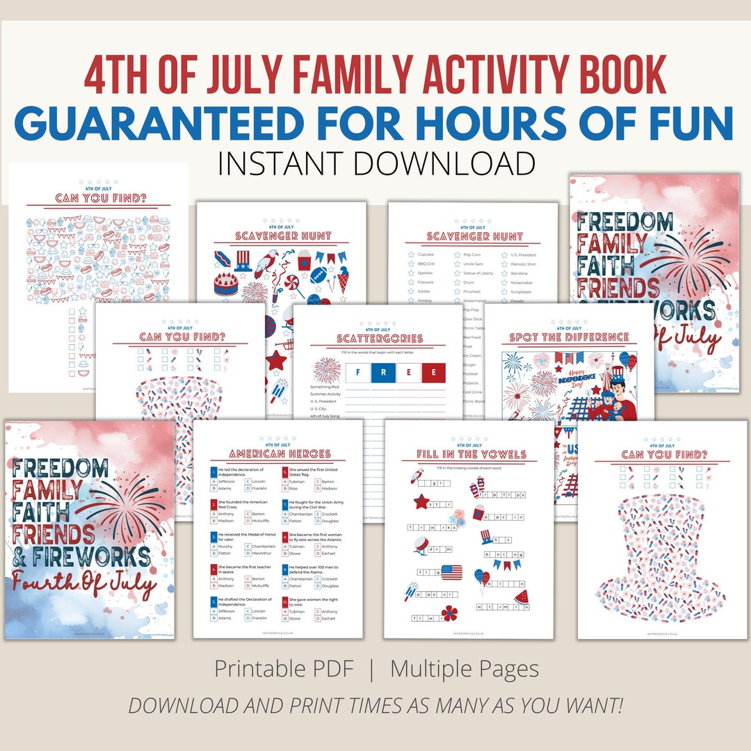 PRINTABLE DIGITAL FILE - 4th of July Family Activity Book, Game Bundle ...