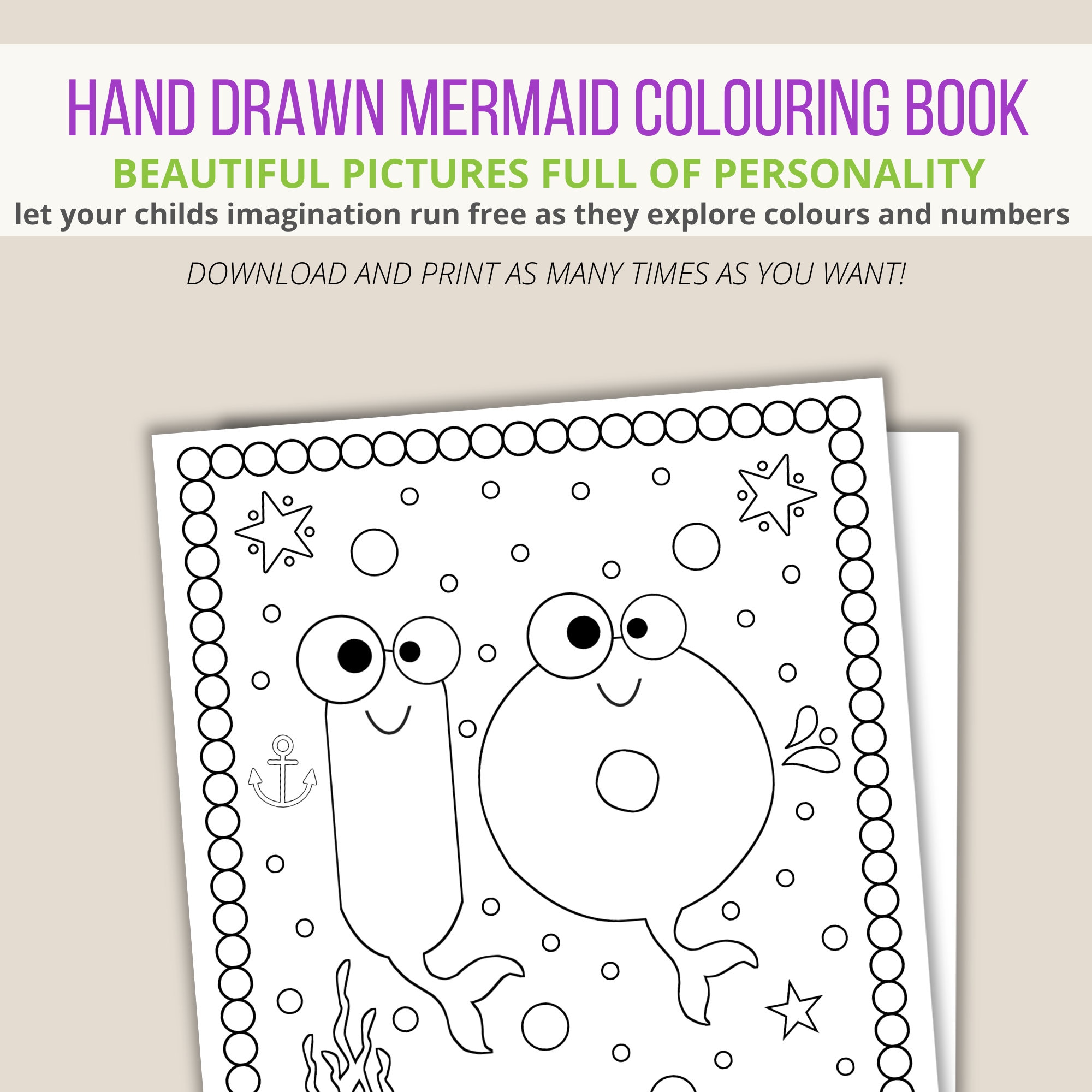 PRINTABLE DIGITAL FILE - Mermaid Colouring Book Including Numbers 1 to ...