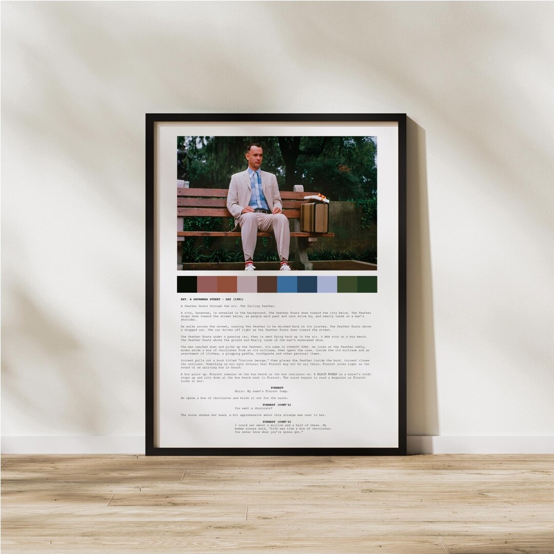 Forrest Gump Movie Script Poster With Custom Quote for Film Buffs ...