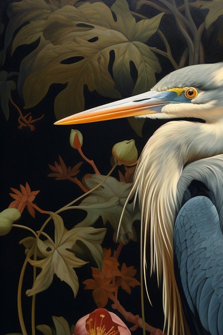 Design of a Bird Surrounded by Flowers and Leaves Print - Etsy