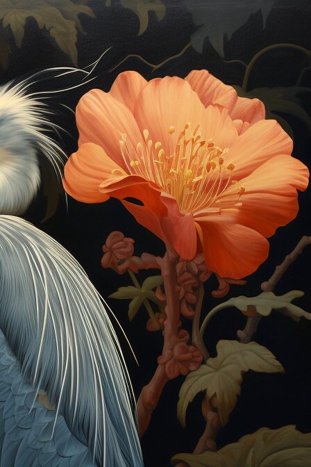 Design of a Bird Surrounded by Flowers and Leaves Print - Etsy