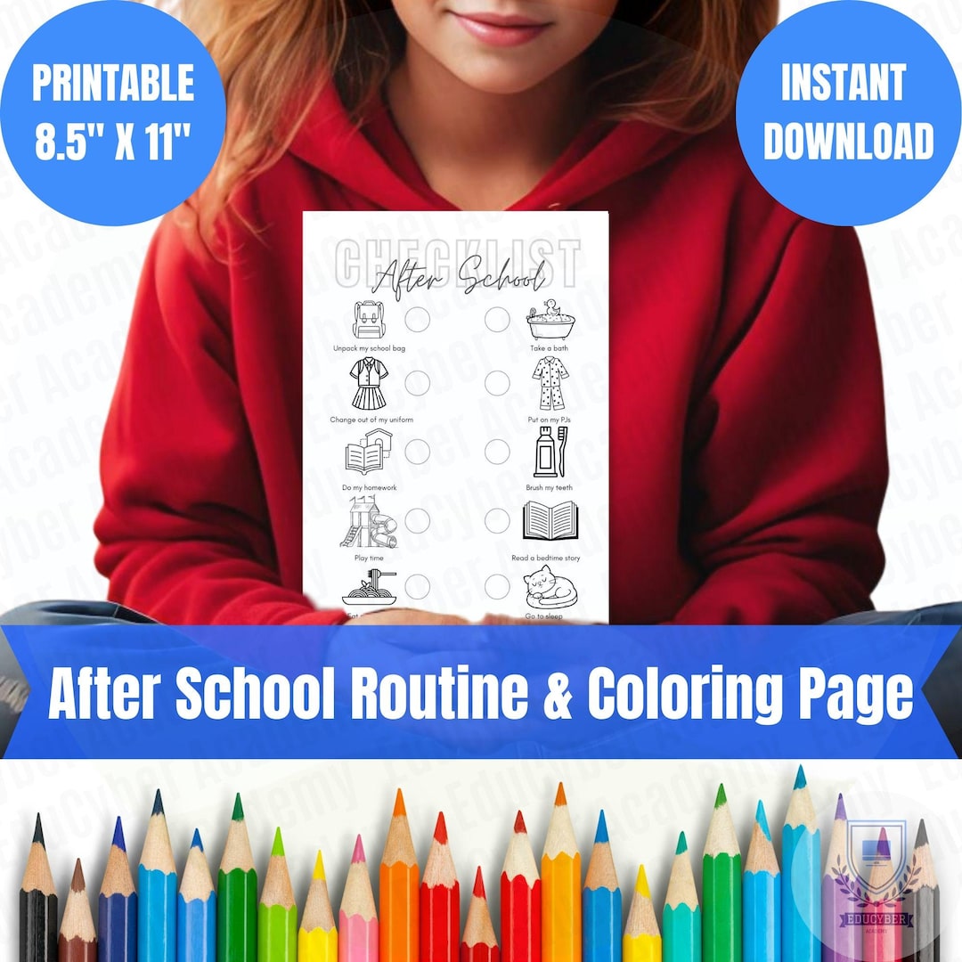 After School Daily Routine Checklist for Kids, Printable Coloring Page ...